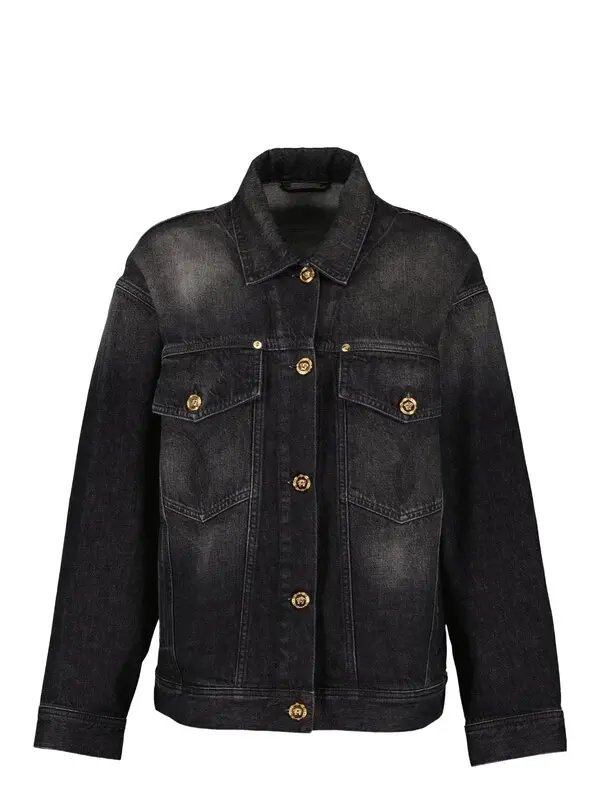 Versace Oversized Button-up Denim Jacket - Black