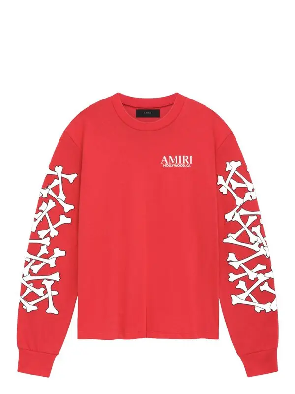 Amiri Long Sleeve Crewneck Sweater With Bone Pattern - Red