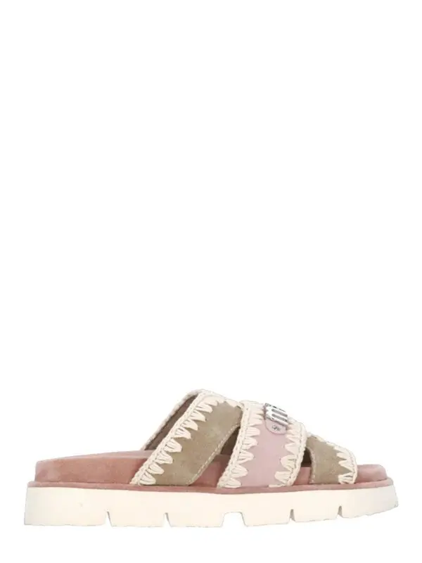 Mou Bio Slip-on Sandals With Braided Straps And Metal Logo - Nude