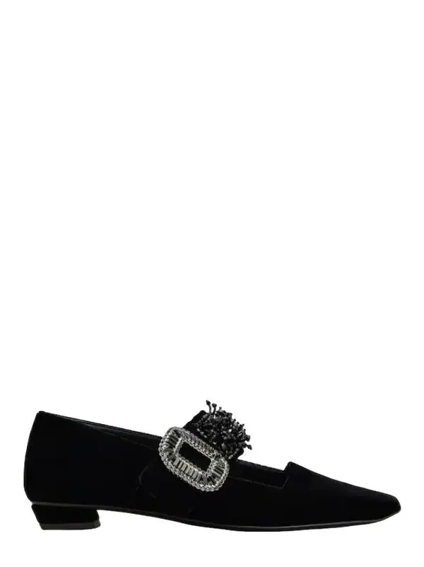 ROGER VIVIER Belle Vivier Mary Janes In Velvet With Crystal Embellishments - Black