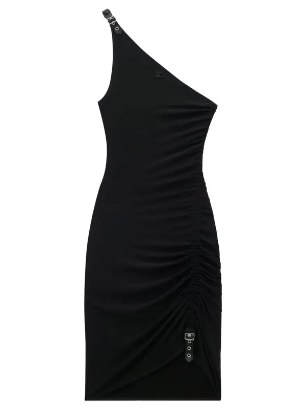 COURREGES Gathered Crepe Jersey Asymmetrical One-shoulder Dress - Black