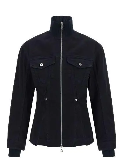 JEAN PAUL GAULTIER Slit Denim Jacket With Ribbed Knit Details - Black