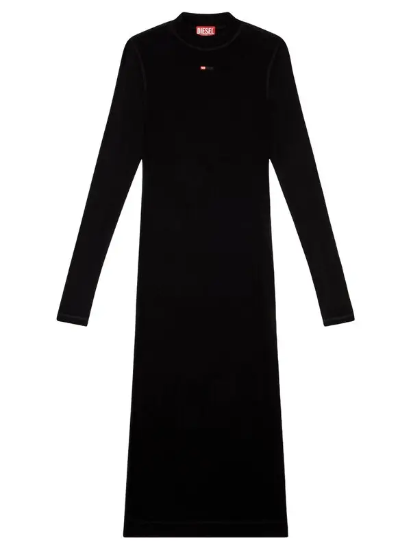 DIESEL® Mock Neck Midi Dress With Embroidered Logo - Black