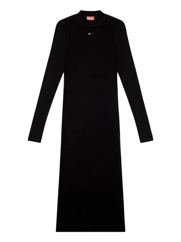 DIESEL® Mock Neck Midi Dress With Embroidered Logo - Black