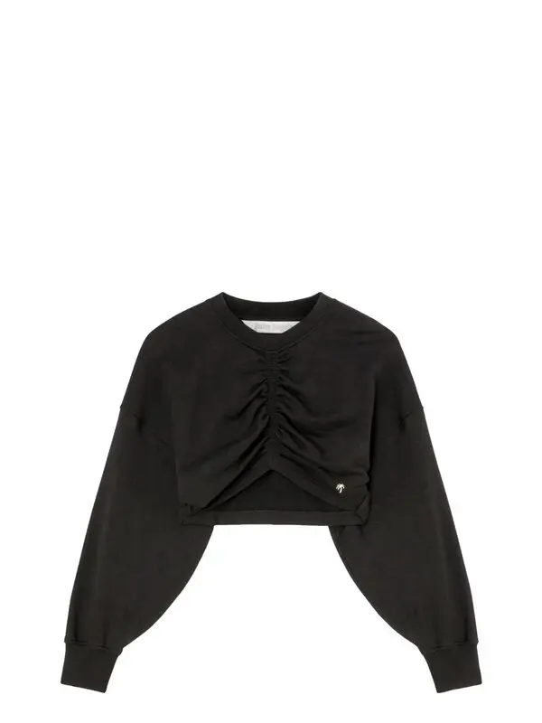 Palm Angels Ruched Detailed Palm Plaque Cropped Sweatshirt - Black