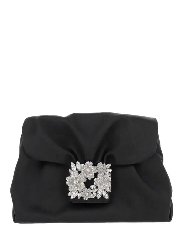 ROGER VIVIER Rv Bouquet Strass Buckle Drape Clutch Bag - Black