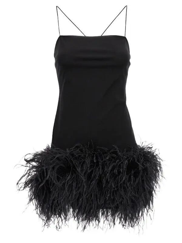 Attico Fujiko Mini Dress With Feather Trim - Black