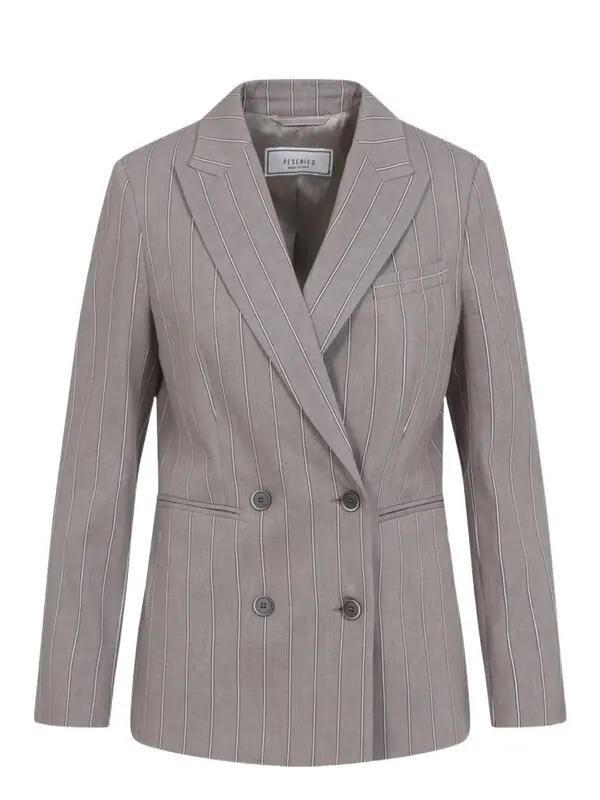Peserico Striped Double-breasted Linen And Cotton Blazer - Gray