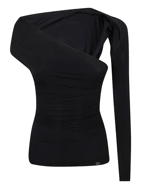 Elisabetta Franchi Asymmetrical One-shoulder Long Sleeve Top - Black
