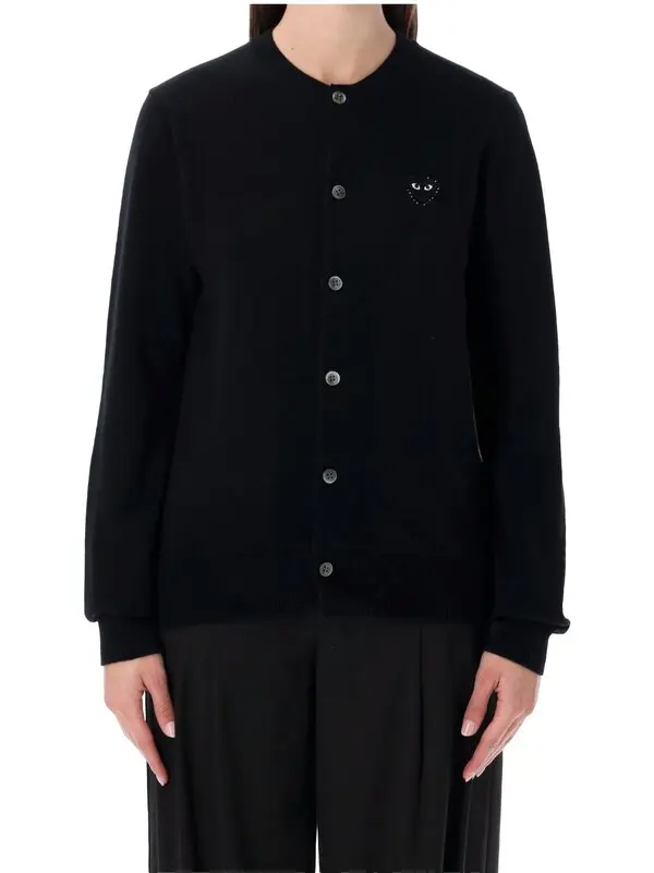 Play Comme Des Garcon Cardigan With Embellished Logo Patch - Black