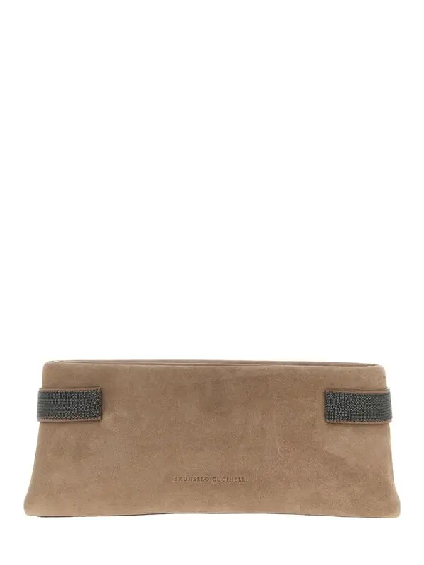 Brunello Cucinelli Clutch Bag With Monile Precious Bands - Beige