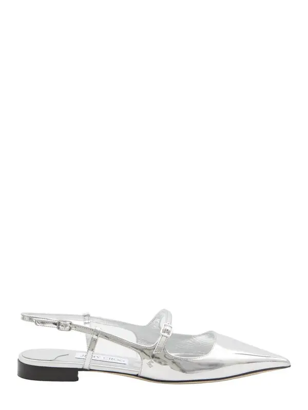 JIMMY CHOO Didi Pointed Toe Ballet Flats With Buckle Detail - Silver