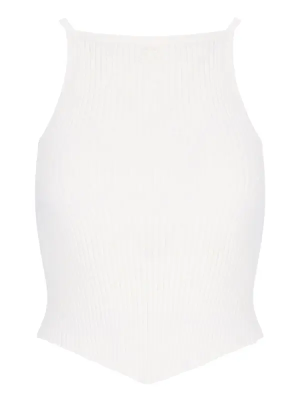 COURREGES Sleeveless Knitted Top With Logo Patch - White