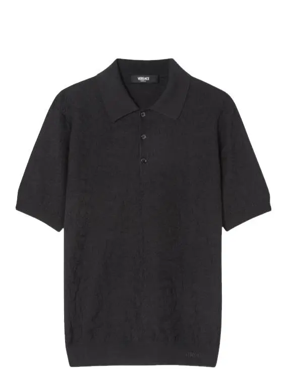 Versace Barocco-jacquard Short-sleeved Polo Shirt - Black