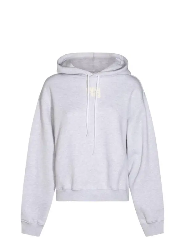 Alexander Wang Logo Printed Drawstring Hoodie - Light Gray