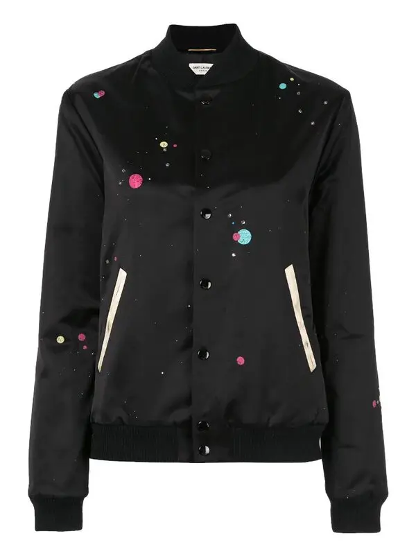 Saint Laurent Logo Print Varsity Jacket - Black