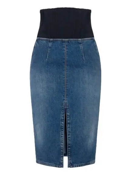 Elisabetta Franchi Denim Midi Skirt - Blue Denim/black