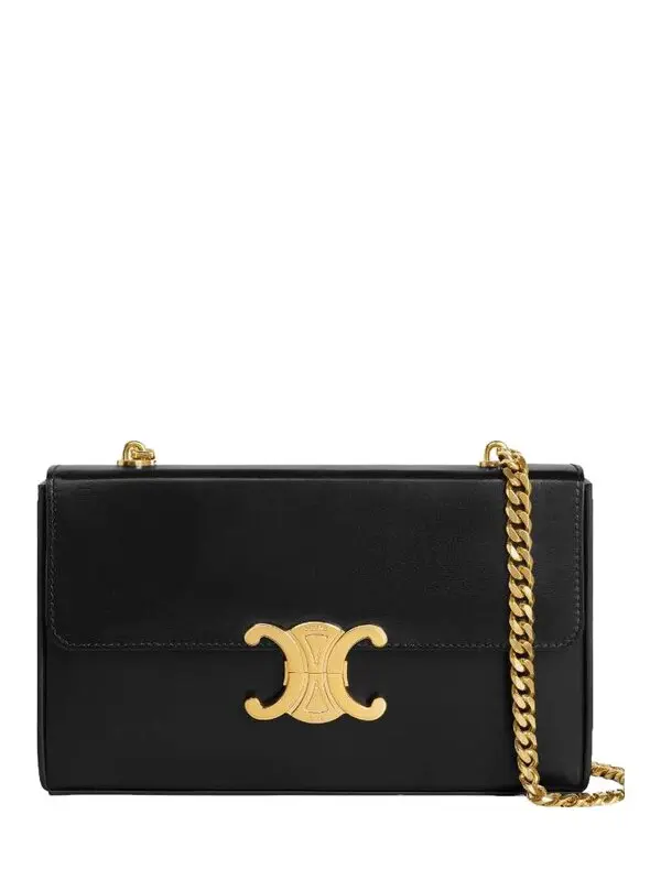 Celine Chain Box Triomphe Bag In Shiny Calfskin - Black