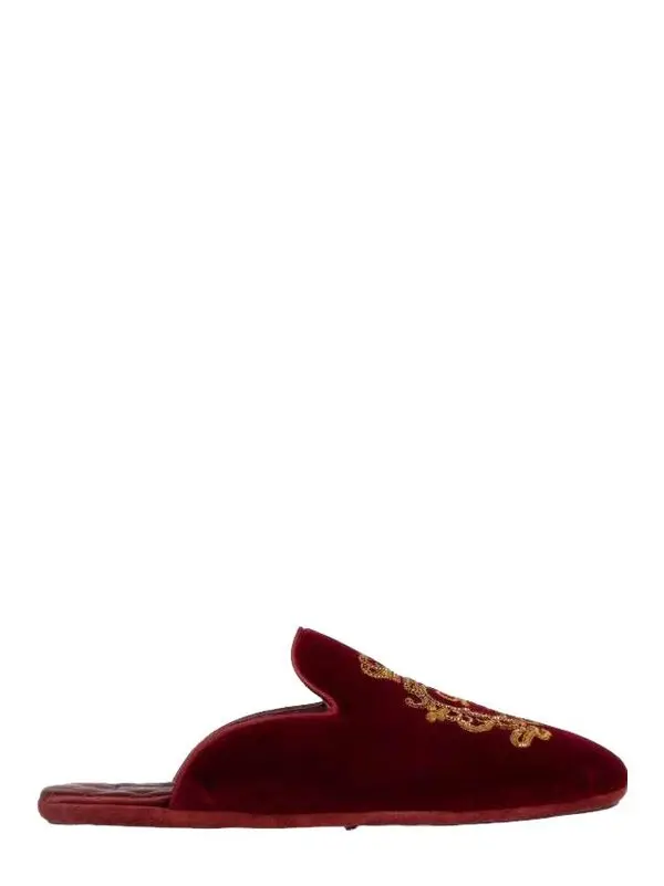 Dolce & Gabbana Velvet Dg Crown Embroidered Slides - Red/gold