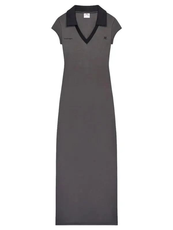COURREGES Courrèges Short-sleeved V-neck Maxi Dress With Side Slits - Carbone/black