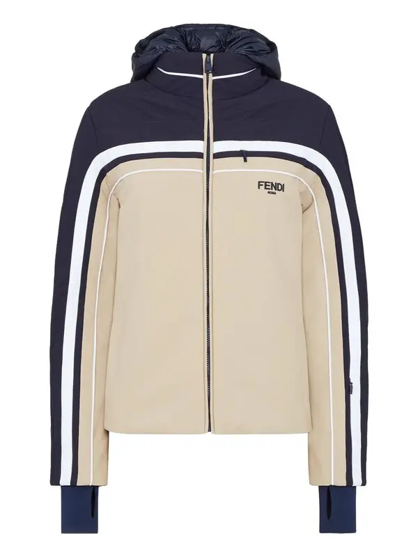 Fendi Color Blocked Tech Fabric Jacket With Logo - Beige