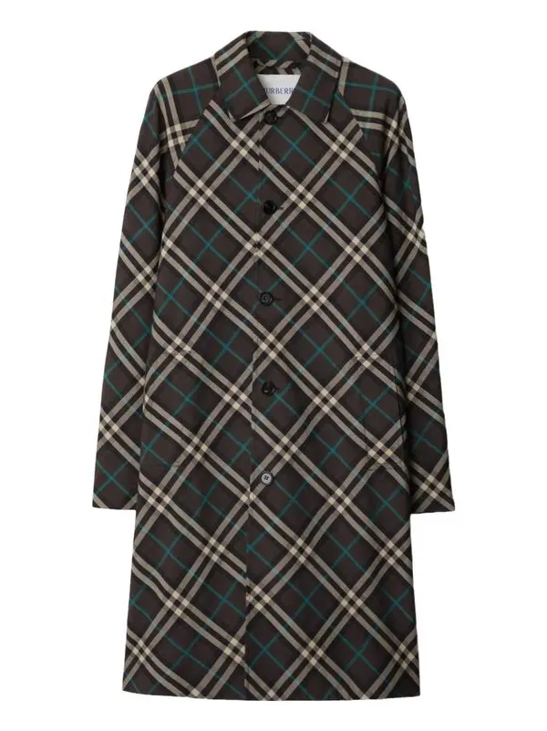 Burberry Long Sleeved Checked Trench Coat - Black