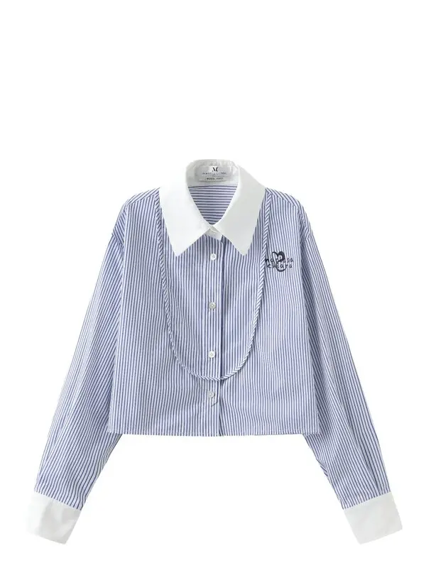 Marissa Chiara Long Sleeve Striped Shirt With Lapel Collar - Blue