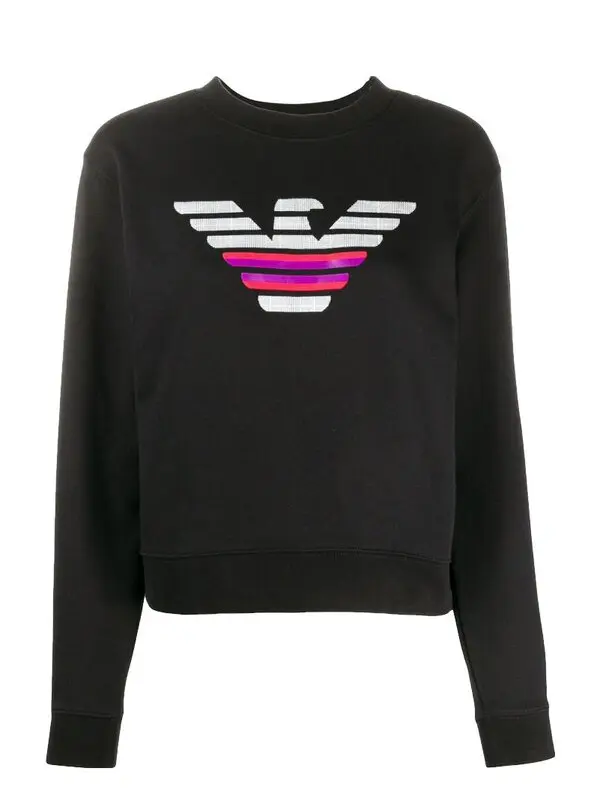 Emporio Armani Logo Printed Crewneck Sweater - Black