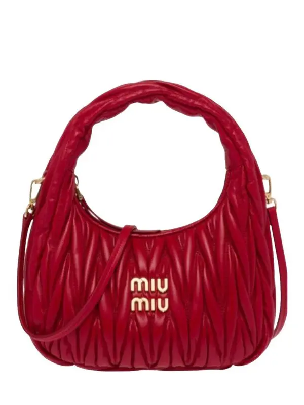 Miu Miu Wander Matelassé Logo Plaque Mini Hobo Bag - Red