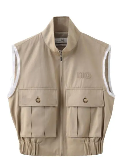 Marissa Chiara Sleeveless Zip-up Vest - Khaki