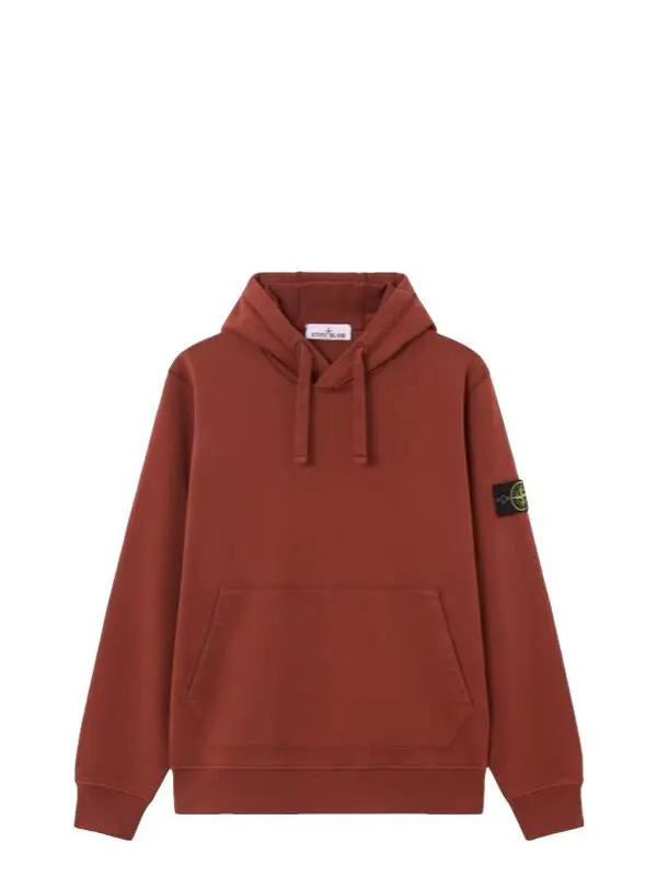 Stone Island Logo Patch Drawstring Hoodie - Brick Red