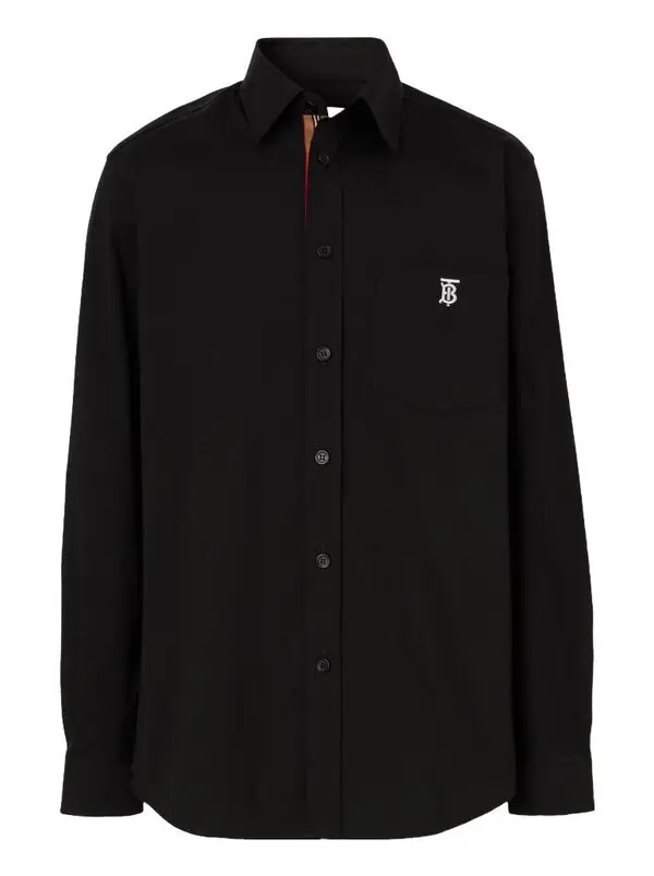 Burberry Logo Embroidered Long-sleeved Shirt - Black