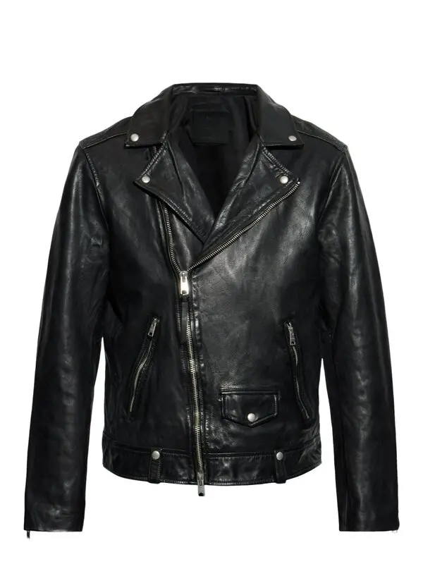 ALLSAINTS Classic Leather Biker Jacket With Metal Snaps - Black