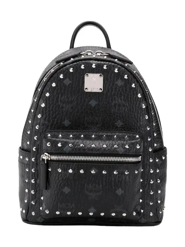 Mcm Trilogie Stark Backpack With Silver Tone Studs - Black