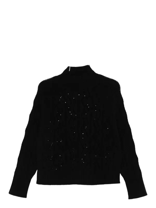 ERMANNO FIRENZE Rhinestone Embellished Knit Sweater - Black