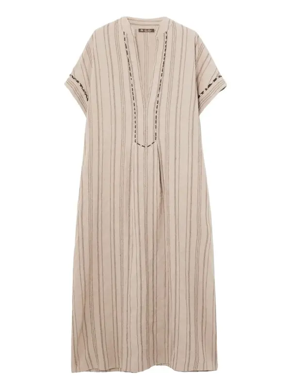 Loro Piana Striped V-neck Dress - Nude