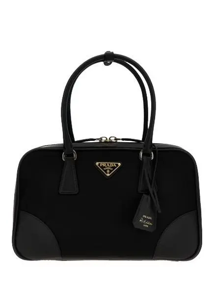 Prada Triangle Logo Zipped Tote Bag - Black