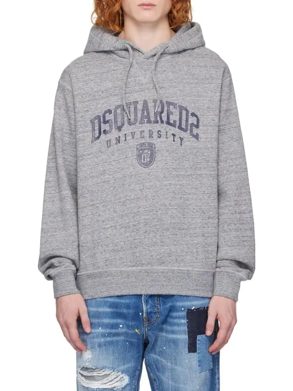 Dsquared2 University Logo Printed Drawstring Hoodie - Gray