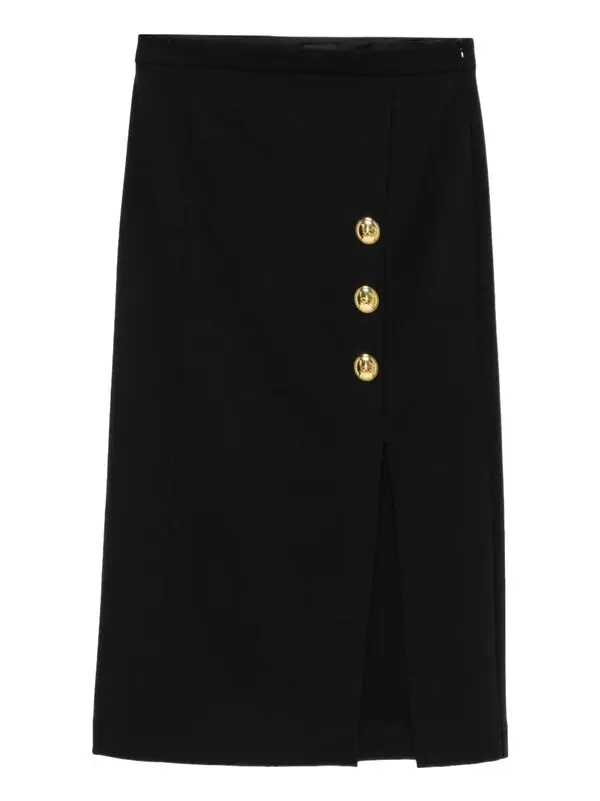 Pinko Full Milano Knit Pencil Skirt With Button Detail - Black