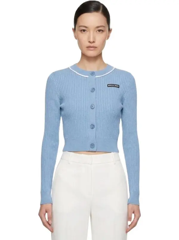 Marissa Chiara Long-sleeved Knitted Cardigan With Crew Neckline - Blue