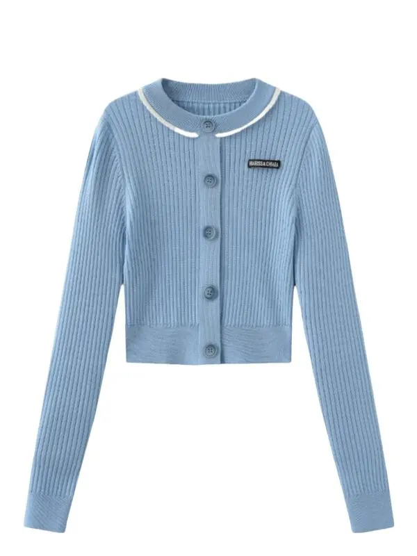 Marissa Chiara Long-sleeved Knitted Cardigan With Crew Neckline - Blue