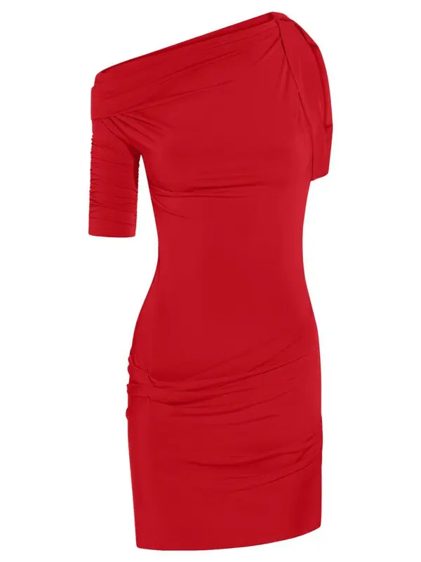 Jacquemus La Mini Robe Drapado Asymmetrical Knit Dress - Red
