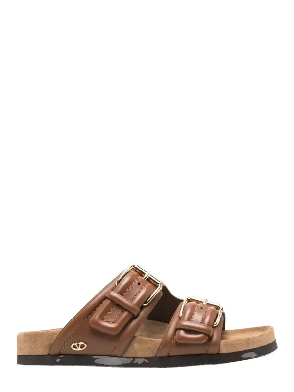 Valentino Garavani Logo Plaque Double-strap Slip-on Slides - Brown
