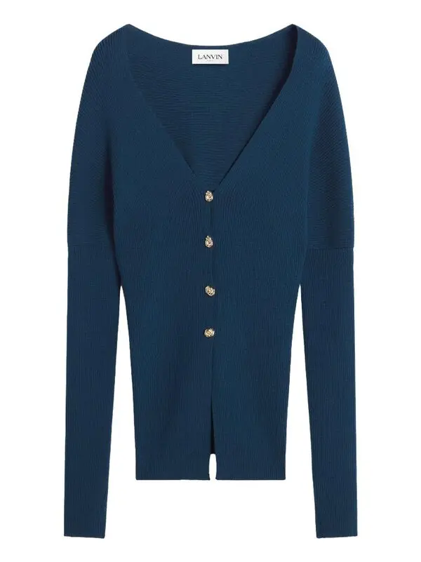 LANVIN V-neck Buttoned Long-sleeve Cardigan - Blue