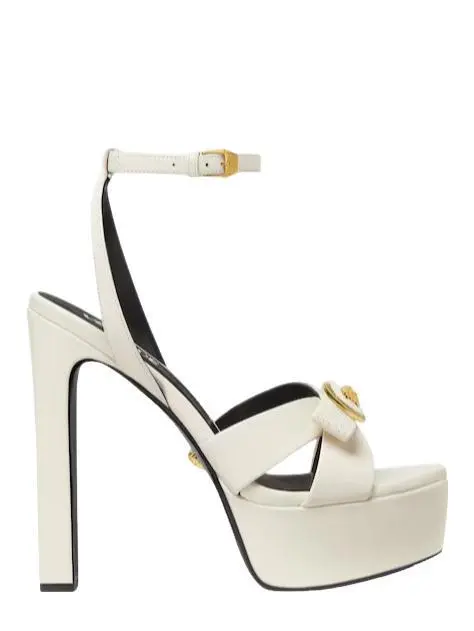 Versace Ribbon Block-heeled Sandals - White/gold