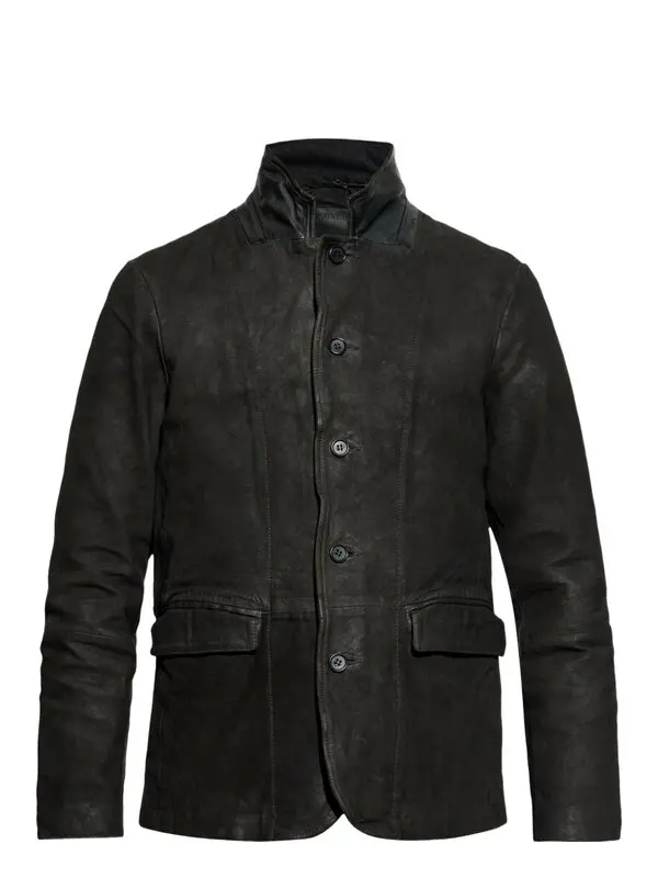 ALLSAINTS Classic Tailored Leather Jacket With Patch Pockets And Leather Elbow Patches - Black