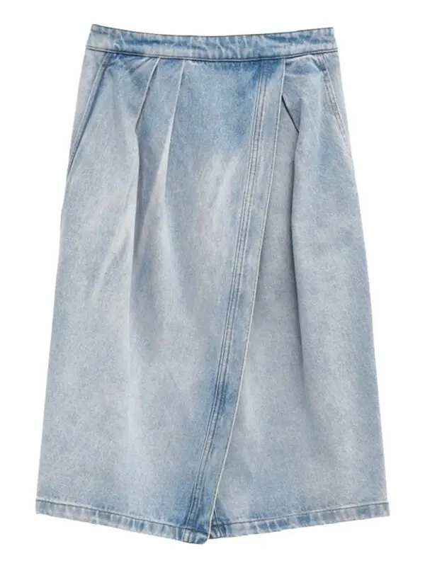 Dries Van Noten Denim Midi Skirt With Front Slit - Light Blue