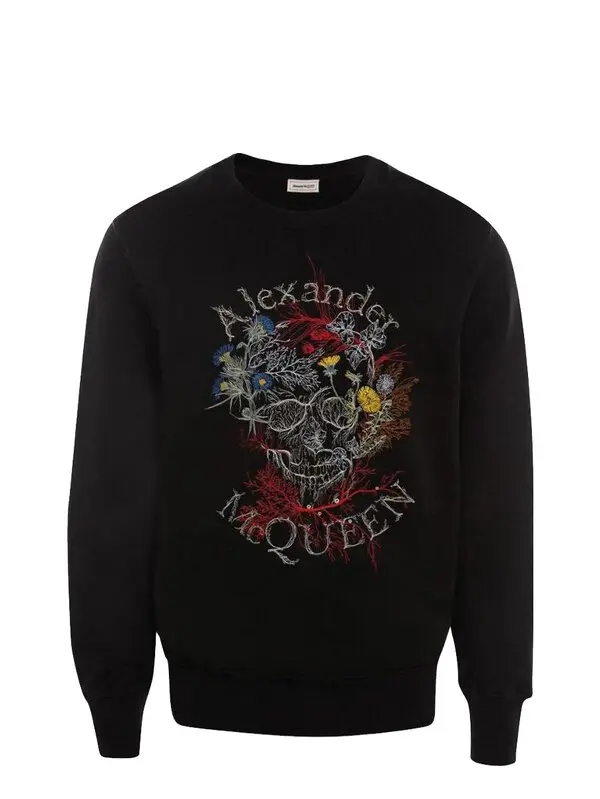Alexander McQueen Floral Logo Embroidered Sweatshirt - Black
