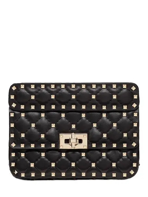 Valentino Garavani Rockstud Spike Foldover Top Shoulder Bag - Black