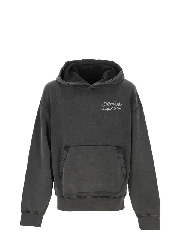 Amiri Logo Embellished Vintage Effect Hoodie - Black